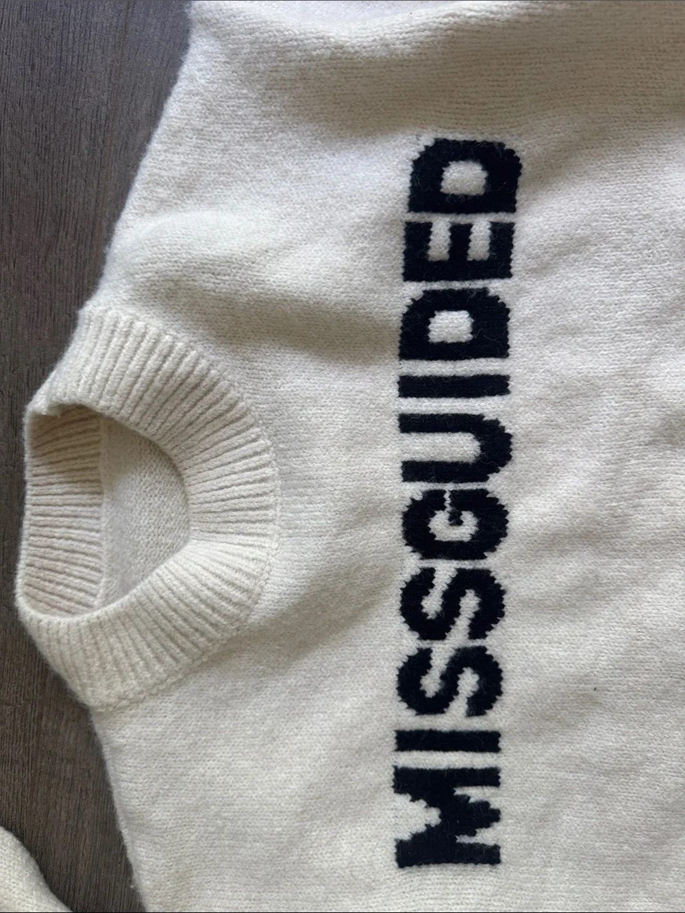 Missguided + | Sweaters | Missguided Cream Crewneck Sweater With Black ...